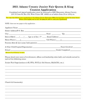 Fillable Online Adams Osu Adams County Junior Fair King Queen Contest