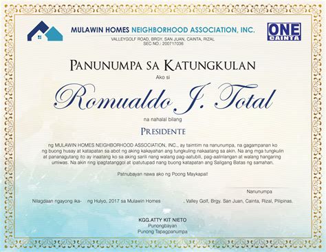 MHNAI New Elected Officer S Certificate Layout Certificate Layout