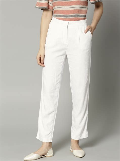 Buy Marks Spencer Women White Regular Fit Solid Trousers Trousers