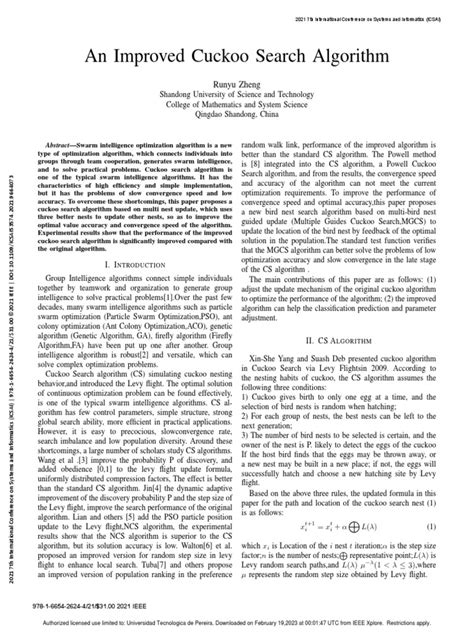 an improved cuckoo search algorithm pdf mathematical optimization applied mathematics