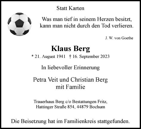 Traueranzeigen Von Klaus Berg Trauer In NRW De