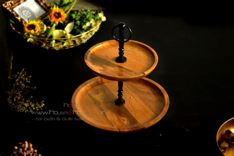 2 Tier Wooden Cake Stand 12 8 Inch Natural Polished House2home
