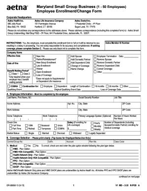 Fillable Online Maryland Employee Enrollment Change Form Aetna