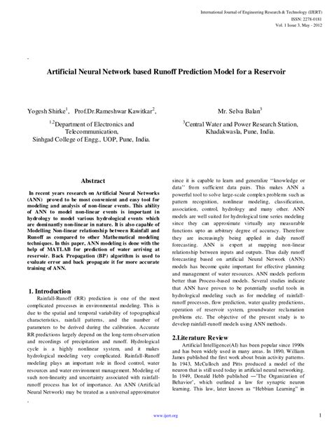 pdf artificial neural network based runoff prediction model for a reservoir