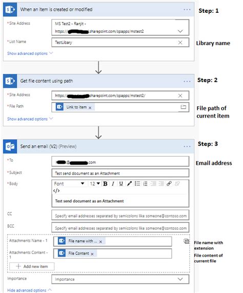 email with an attachment from sharepoint document library using microsoft flow