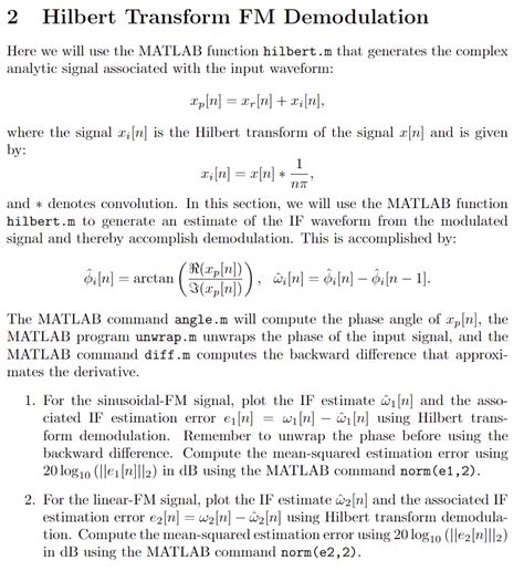 solved 2 hilbert transform fm demodulation here we will use