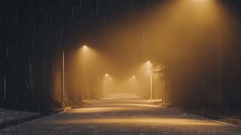 Raining On A Quiet Street At Night Fog Thunderstorm Sounds For Sleep