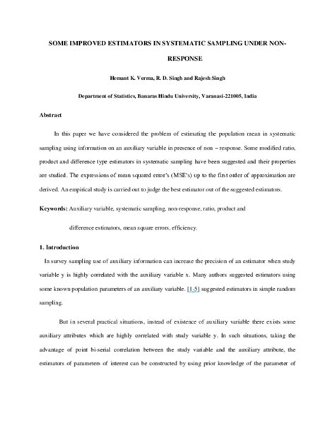 pdf some improved estimators in systematic sampling under non response rajesh singh