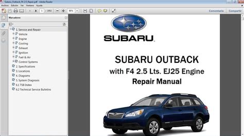 SUBARU OUTBACK 2 5 Workshop Repair Manual De Taller Car Repair