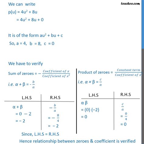 U U Find Zeroes And Verify Relationship Of Quadratic Polynomia