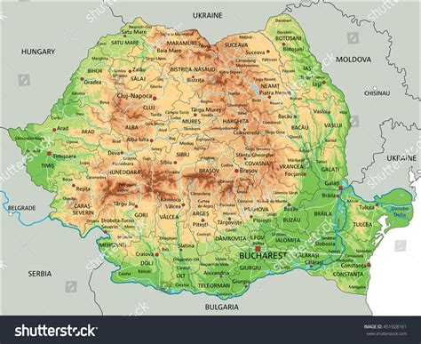 High Detailed Romania Physical Map With Labeling Royalty Free Stock