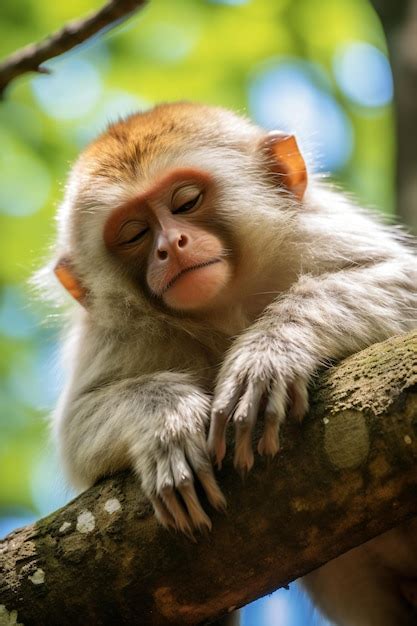 Premium AI Image A Monkey Is Sleeping On A Tree Branch