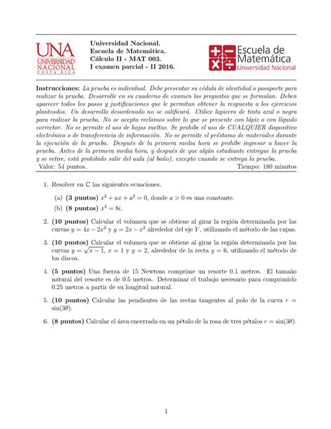 Examen Preguntas Universidad Nacional Escuela De Matem Atica