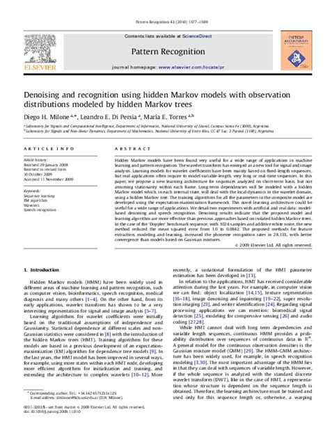 pdf denoising and recognition using hidden markov models with observation distributions