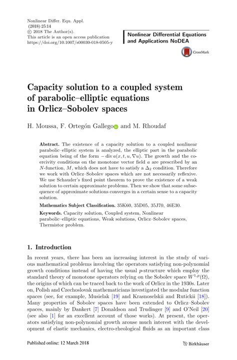 pdf capacity solution to a coupled system of parabolic elliptic equations in orlicz sobolev spaces