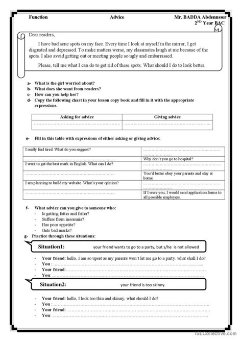 Asking And Giving Advice English Esl Worksheets Pdf Doc