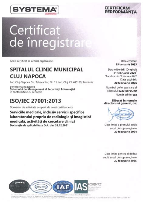 Certificari Spitalul Clinic Municipal Cluj Napoca
