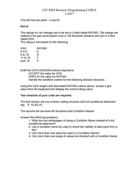 lab 7 lab cst 8283 business programming cobol lab 7 this lab has two parts a and b part a