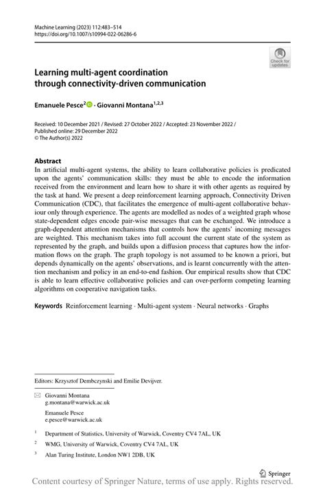 pdf learning multi agent coordination through connectivity driven communication