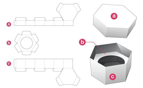caja hexagonal cosmética y tapa con plantilla troquelada de soporte de