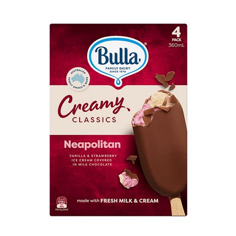 Bulla Creamy Classics Sticks Neapolitan Vanilla Strawberry Bulla