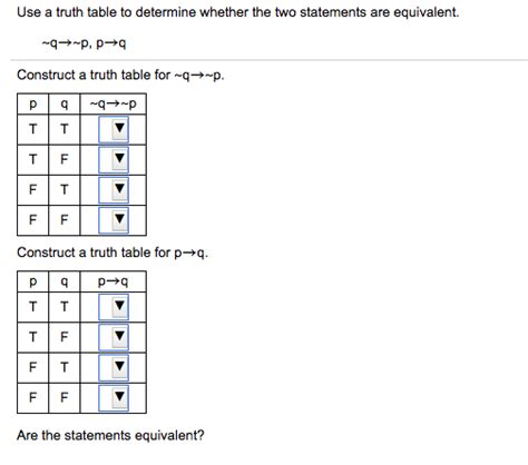 solved use a truth table to determine whether the two