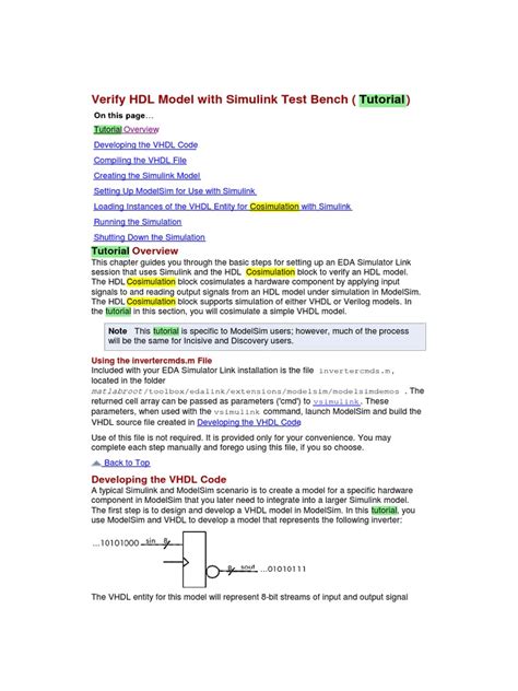verify hdl model with simulink test bench tutorial pdf hardware description language vhdl