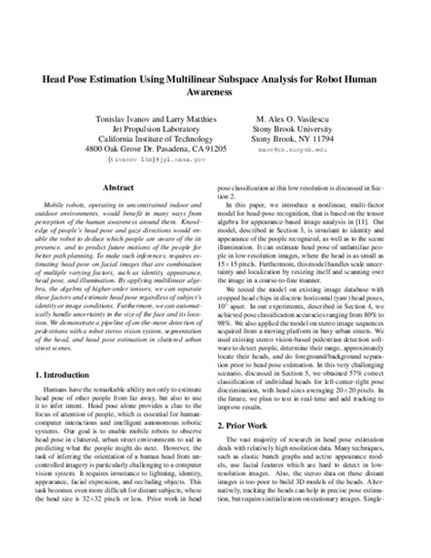 pdf head pose estimation using multilinear subspace analysis for robot human awareness m
