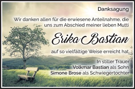 Traueranzeigen von Erika Bastian Märkische Onlinezeitung Trauerportal