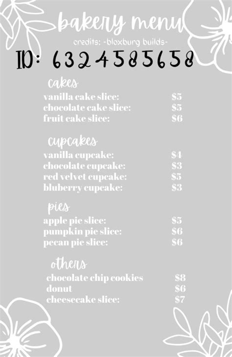 Bloxburg Bakery Menu Decals Bloxburg Decals Codes Bloxburg Decal