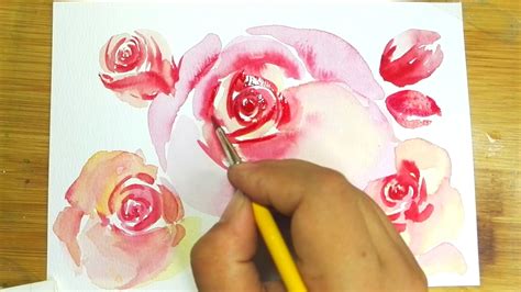 Watercolor Rose Flowers Step By Step Tutorial For Beginner Speed Paint