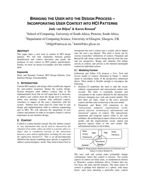 pdf bringing the user into the design process incorporating user context into hci patterns