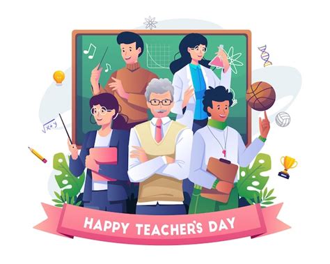 Premium Vector A Group Of Happt Teachers From Various Subjects