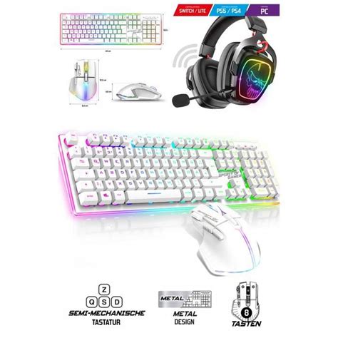 CLAVIER semi mécanique sans fil Blanc RGB PRO Spirit of Gamer SOURIS