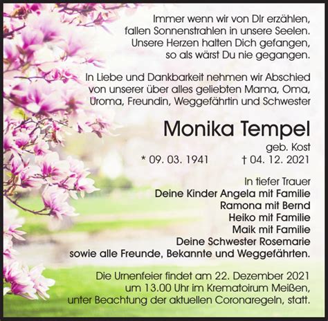 Monika Tempel Traueranzeige Sächsische Zeitung