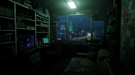 S Hacker Room Rainy Night Live Wallpaper Moewalls