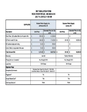 Fillable Online Cedar Rapids BID TABULATION FORM ROCK RIVER RIFLES