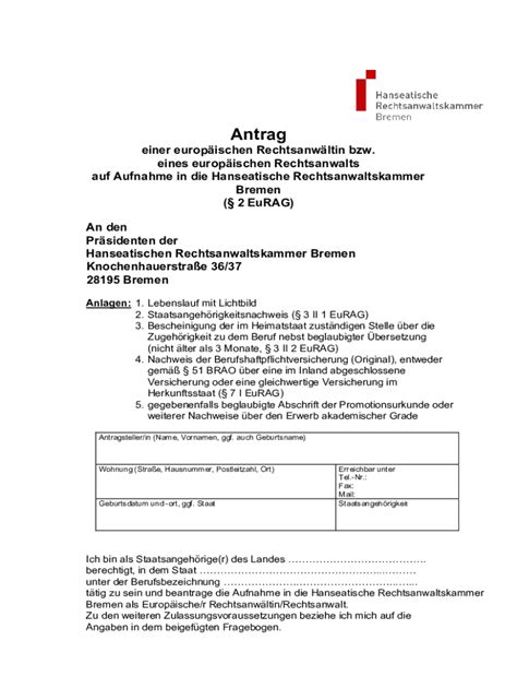 Ausfüllbar Online Hinweise zum Antrag auf Aufnahme in Hanseatische