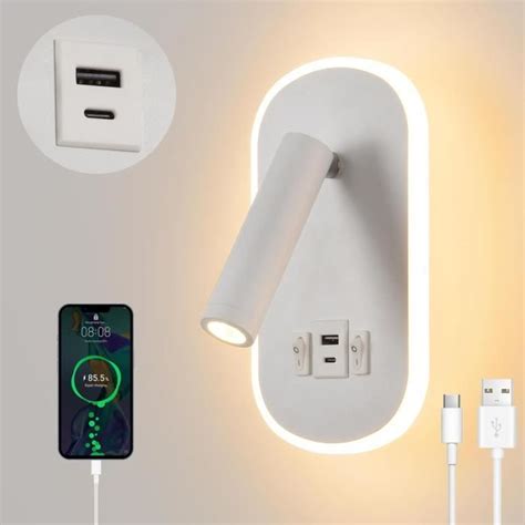 Led Liseuse De Chevet Applique Murale Avec Interrupteur Usb Type C