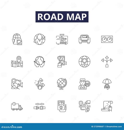 ícones E Sinais Do Vetor De Linha Do Mapa Rodoviário Guia De Rota Guia