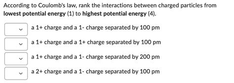 Solved According To Coulomb S Law Rank The Interactions Chegg