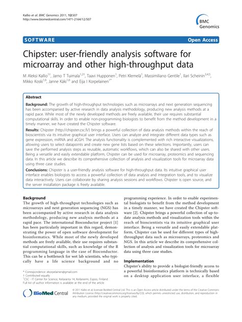 pdf chipster user friendly analysis software for microarray and other high throughput data