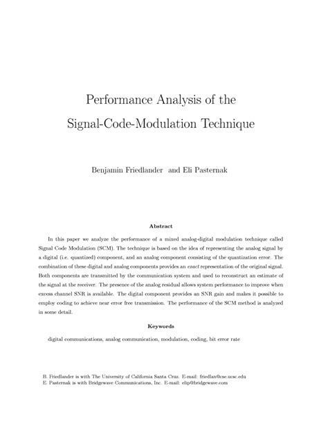 pdf performance analysis of the signal code modulation technique