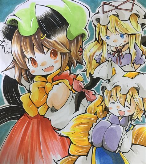 Yakumo Yukari Yakumo Ran And Chen Touhou Drawn By Ruu Kiti Danbooru