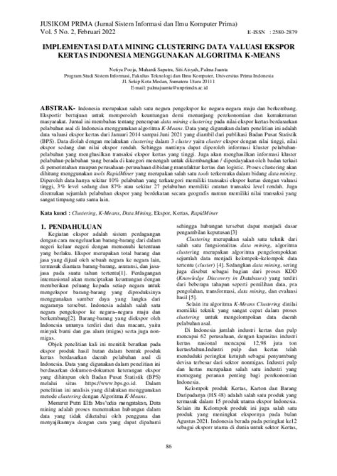 pdf implementasi data mining clustering data valuasi ekspor kertas indonesia menggunakan