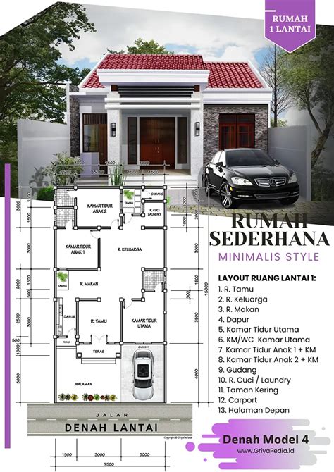 MODEL 4 Rumah Mini Malis 1 Lantai 3 Kamar