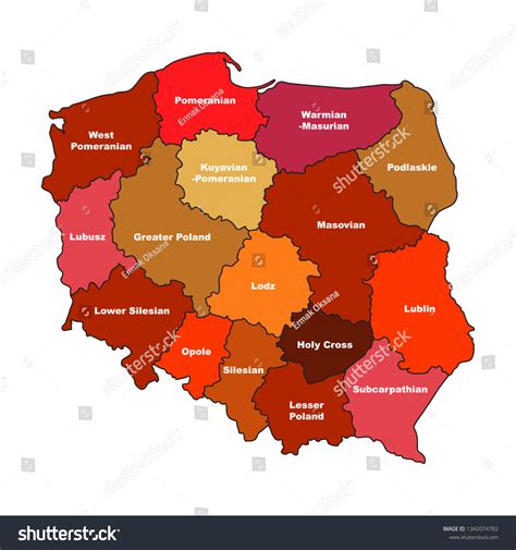 Simplified Map Poland Voivodeships Regions States Stock Vector Royalty