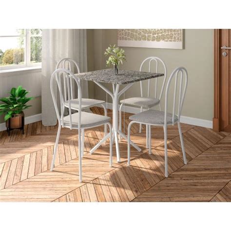 Conjunto Mesa Thais 4 Cadeiras 004 Base Branco Tampo Granito