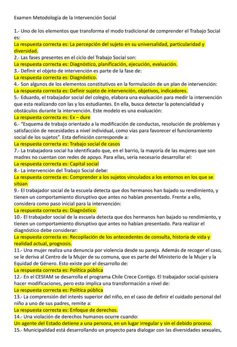 Examen Metodología de la Intervención Social resumen Examen