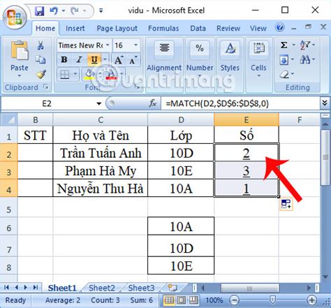 how to use the match function in excel